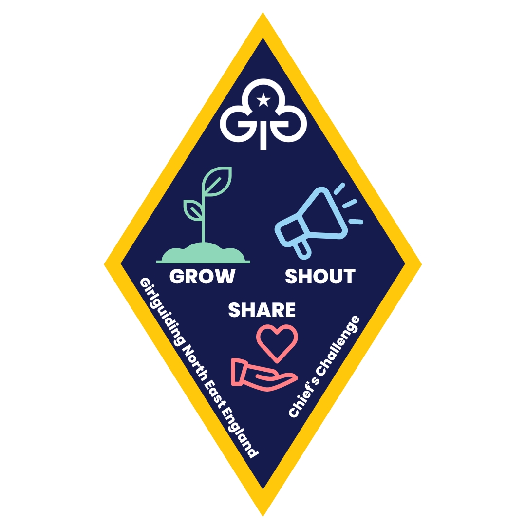 Grow, Shout, Share challenge badge - Girlguiding North East England